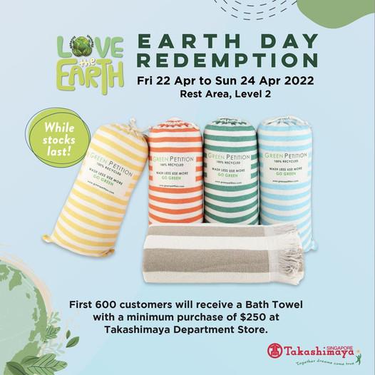 Takashimaya Earth Day FREE Bath Towel Promotion (22 Apr 2022 - 24 Apr 2022)
