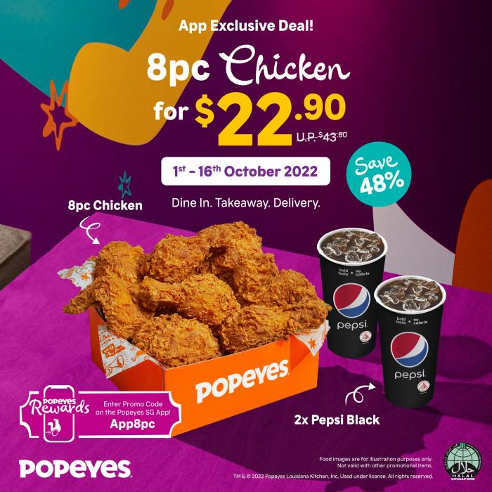 Popeyes 8pc Chicken Combo 48% OFF Promotion (1 Oct 2022 - 16 Oct 2022)