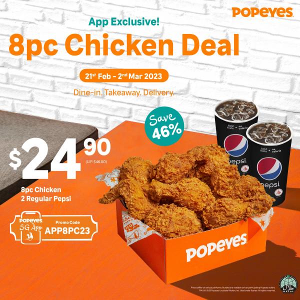 Popeyes 8pc Chicken Deal Save 46% Promotion (21 Feb 2023 - 2 Mar 2023)