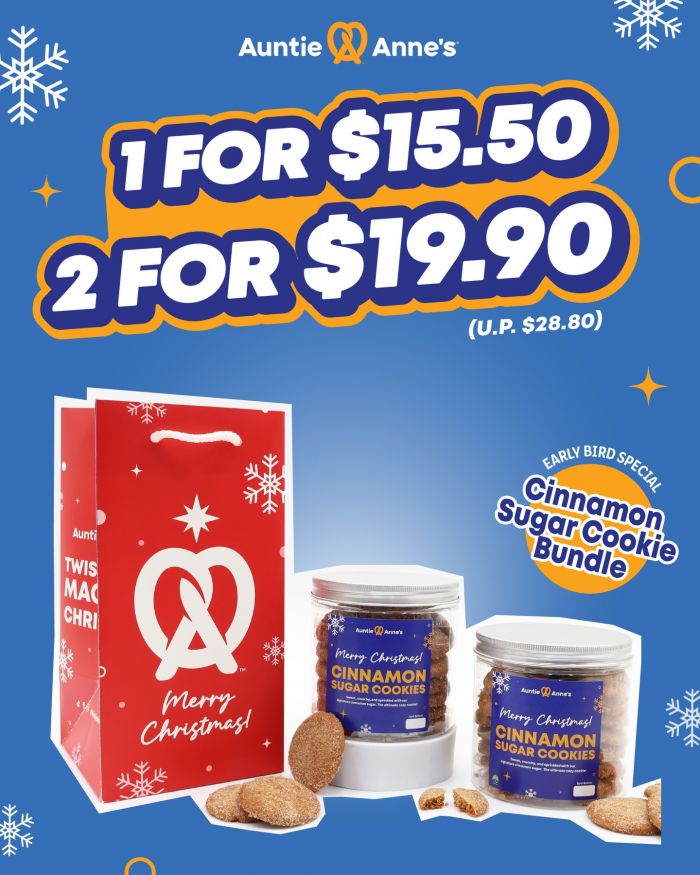 Auntie Anne’s Christmas Promotion: Cinnamon Sugar Cookies Early Bird Deal